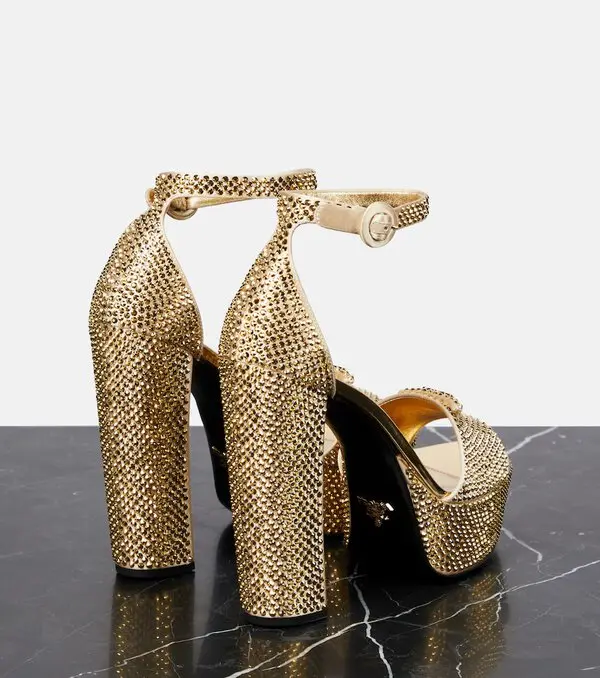 Prada Embellished Satin Platform Sandals In Gold - 60% Off