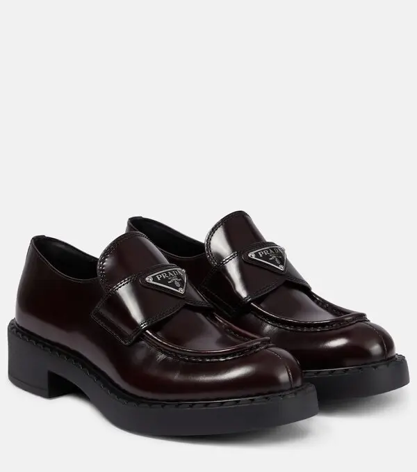 Prada Logo Leather Loafers
