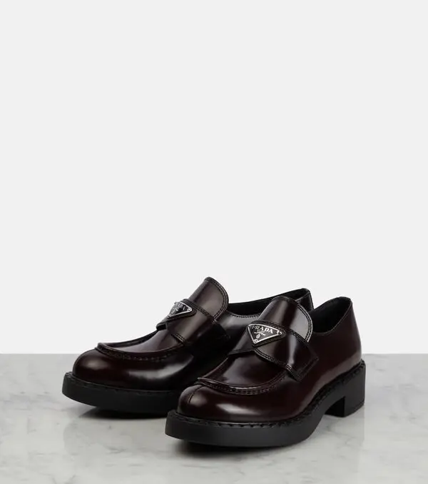 Prada Logo Leather Loafers