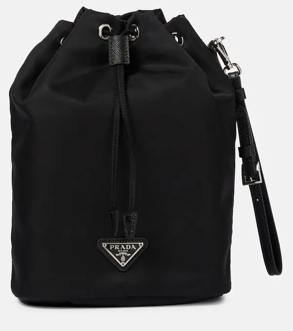 Prada Re-nylon Leather-trimmed Bucket Bag - Black