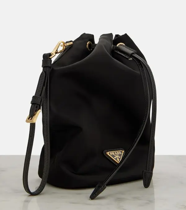 Prada Re-nylon Leather-trimmed Bucket Bag - Black