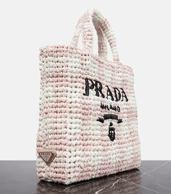 Prada Logo Raffia-effect Shopper