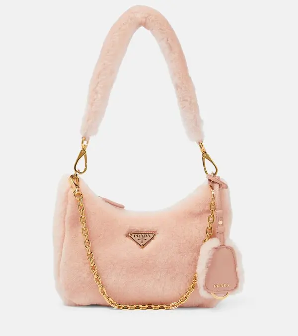 Prada Re-edition 2005 Shearling Shoulder Bag - Pink