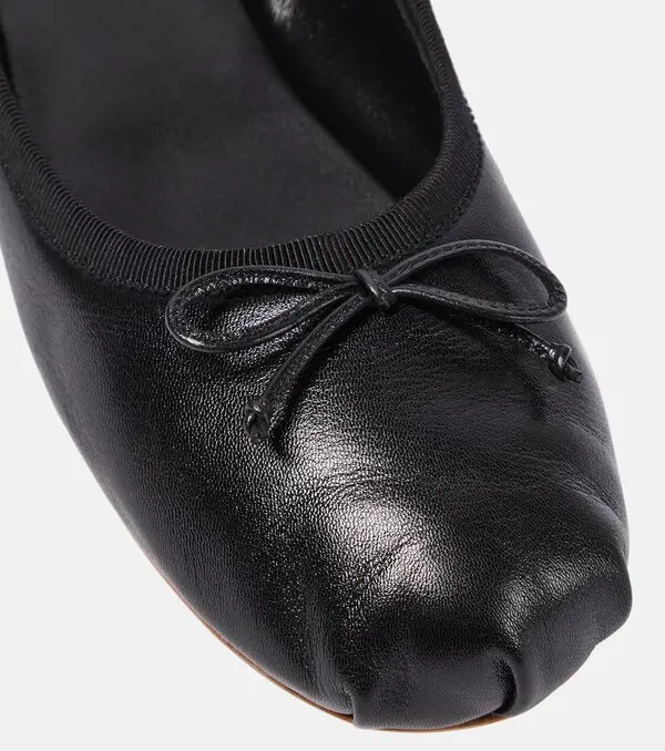 Miu Miu Logo Leather Ballet Flats - Black