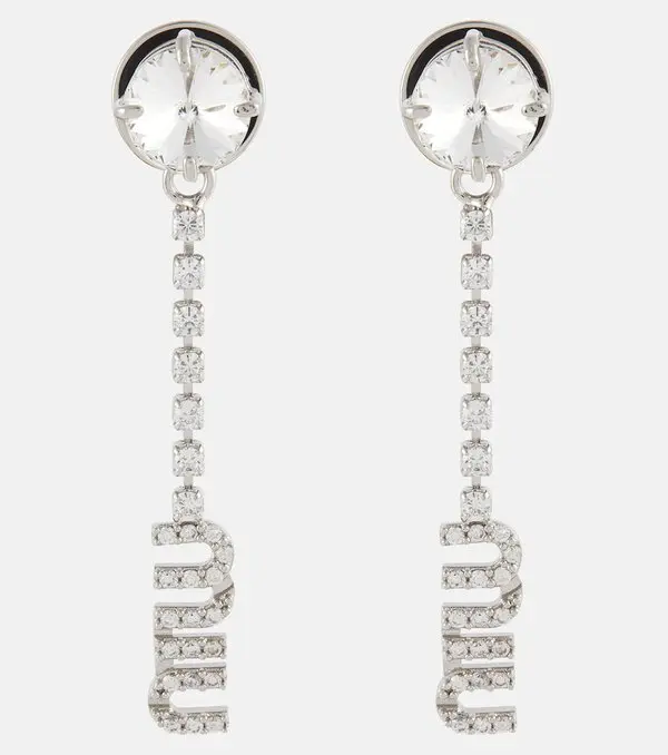 Miu Miu Logo Crystal-embellished Earrings - Silver
