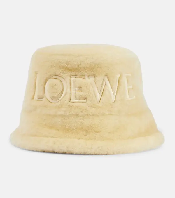 Loewe Logo Shearling Bucket Hat - Neutrals | Editorialist display picture 2