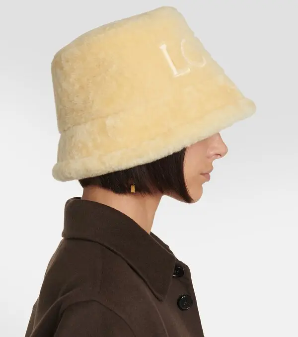 Loewe Logo Shearling Bucket Hat - Neutrals | Editorialist