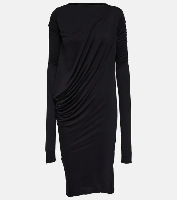 Rick Owens Draped Jersey Midi Dress - Black