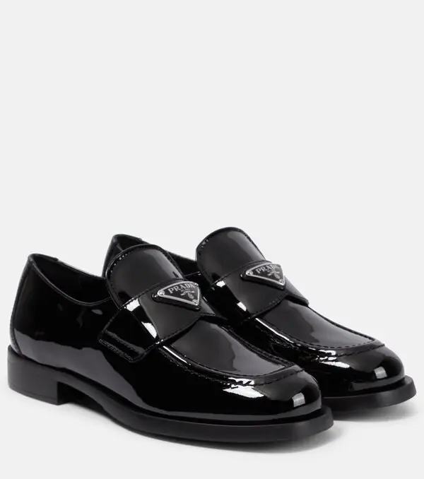 Prada Logo Patent Leather Loafers - Black