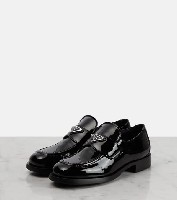 Prada Logo Patent Leather Loafers - Black