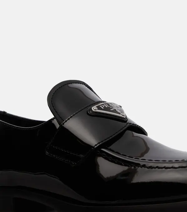 Prada Logo Patent Leather Loafers - Black