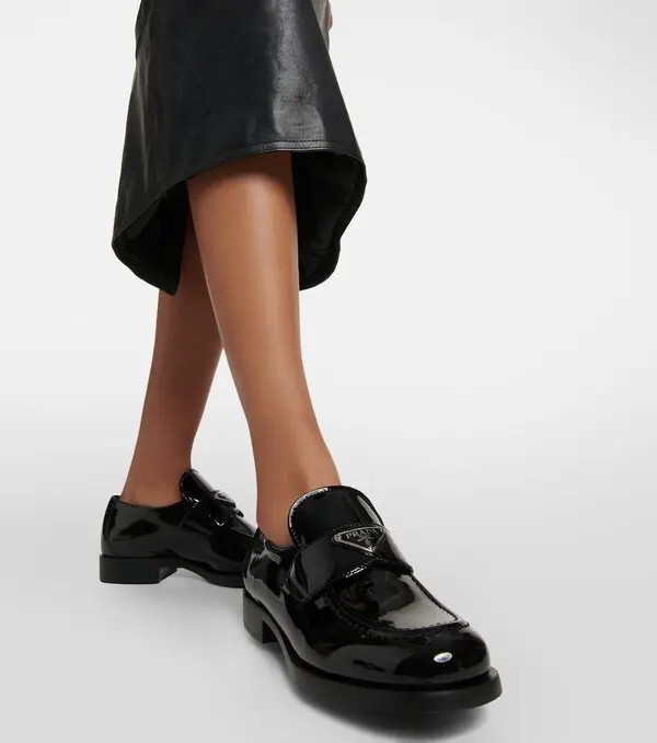 Prada Logo Patent Leather Loafers - Black