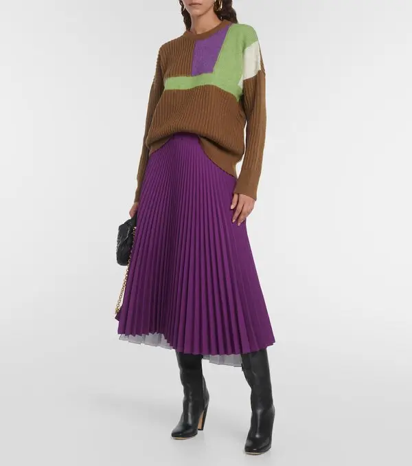 Plan C Pleated Jersey Midi Skirt