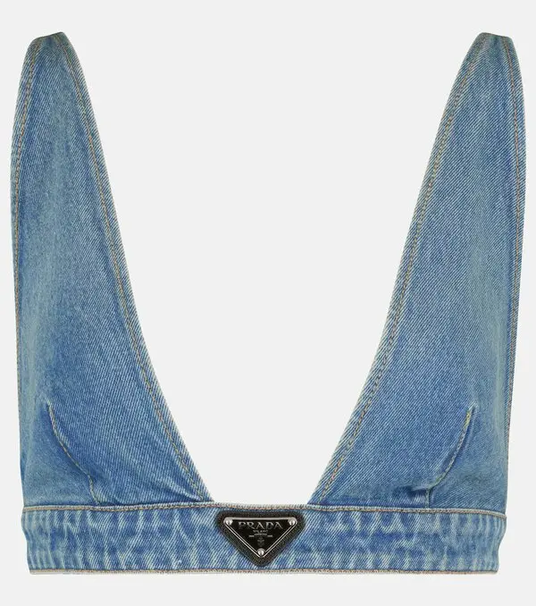 Prada Logo Denim Bralette - Blue