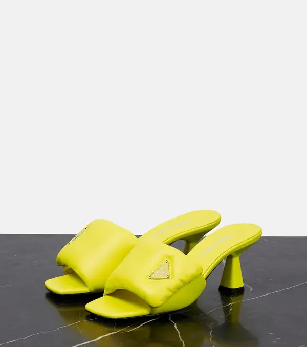 PRADA イエロー ミュール ローヒール Prada Padded Leather Mules - Yellow | Editorialist