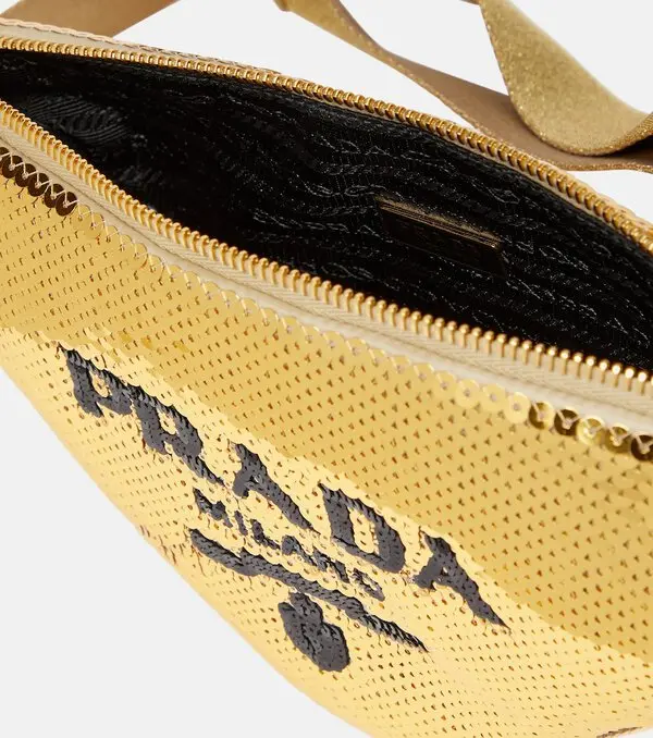 Prada Triangle Sequin Shoulder Bag - Gold