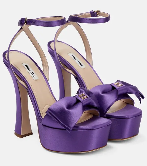 Miu Miu Satin Platform Sandals - Purple