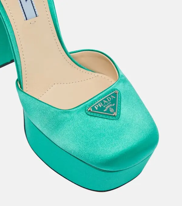 Prada Satin Platform Pumps - Green