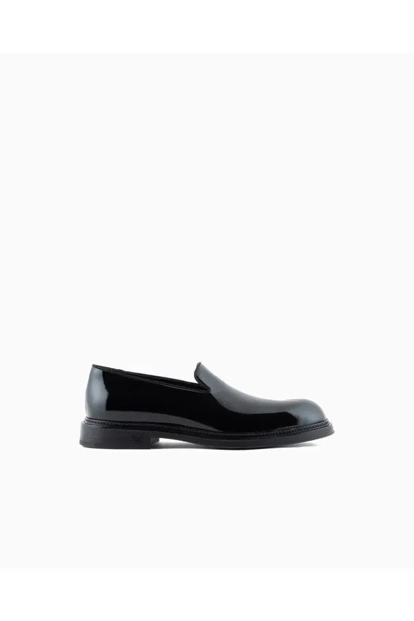 Emporio Armani Patent-leather Slipper Loafers - Black