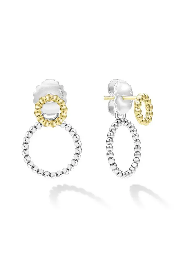 Lagos Signature Caviar Two-tone Circle Drop Earrings - Gold