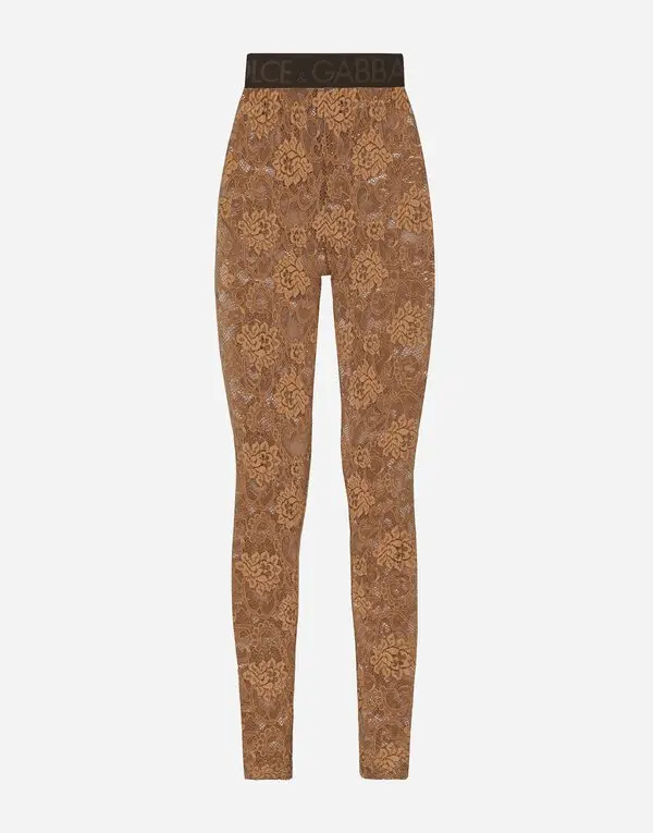 Dolce & Gabbana Lace Leggings With Branded Elastic - Beige