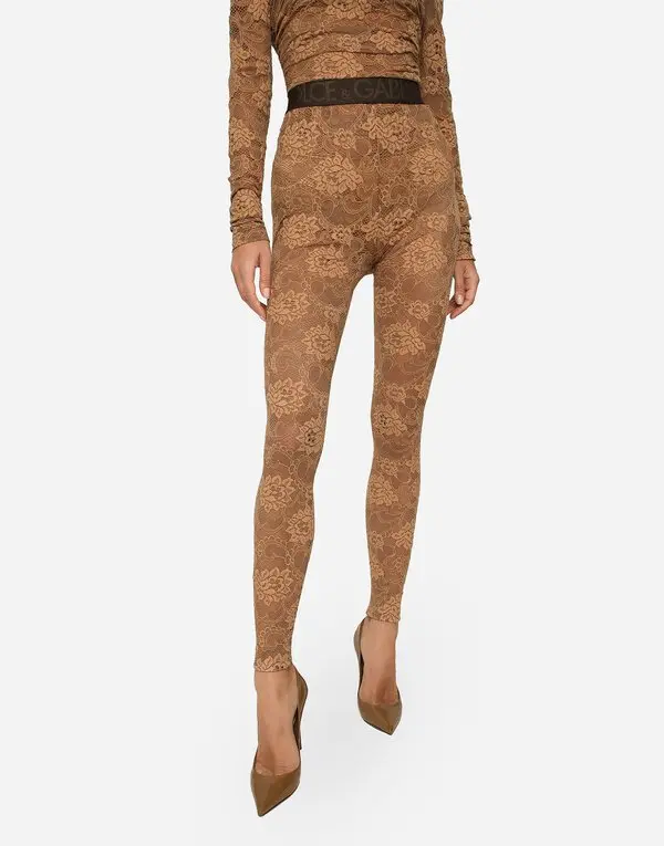 Dolce & Gabbana Lace Leggings With Branded Elastic - Beige