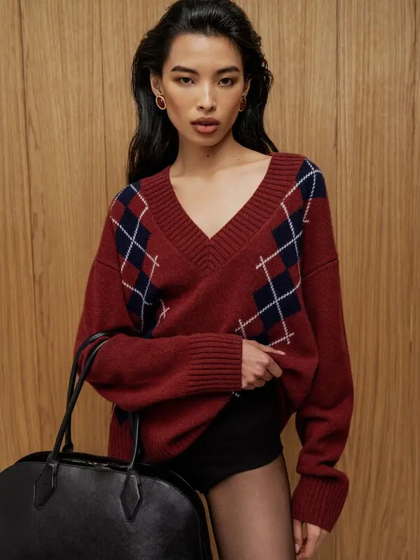 REFORMATION Jadey Oversized V-neck Cashmere Sweater - Red