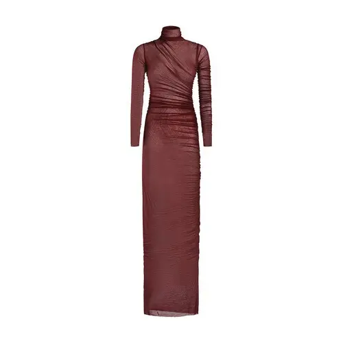 ann demeulemeester amor long draped gloved sleeve dress Ann Demeulemeester Amor Long Draped Dress With Gloved Sleeves In Burgundy -  30% Off