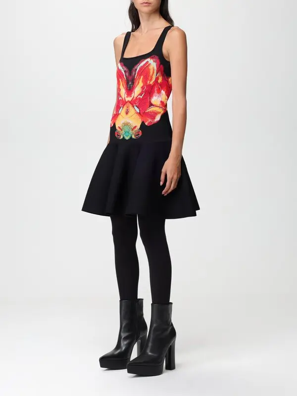 Alexander McQueen Dress In Viscose Blend With Orchid Print