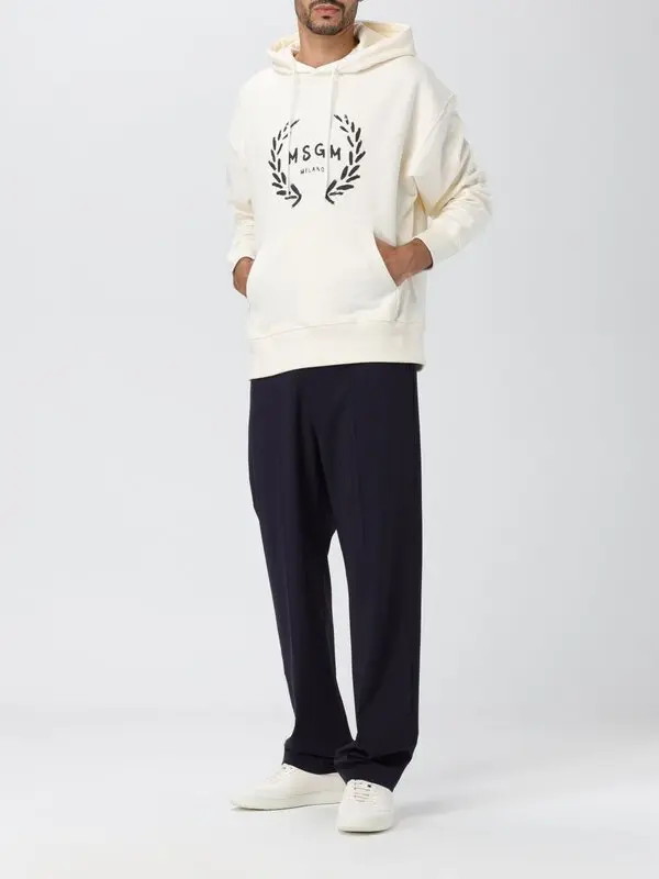 MSGM Cotton Sweatshirt With Logo - Cream
