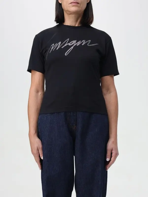 MSGM Cotton T-shirt With Embellished Logo - Black