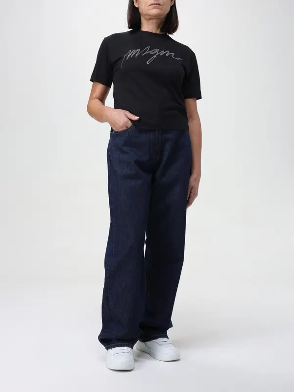 MSGM Cotton T-shirt With Embellished Logo