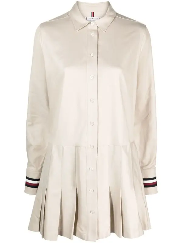 Tommy Hilfiger Logo-plaque Pleated Shirt Dress