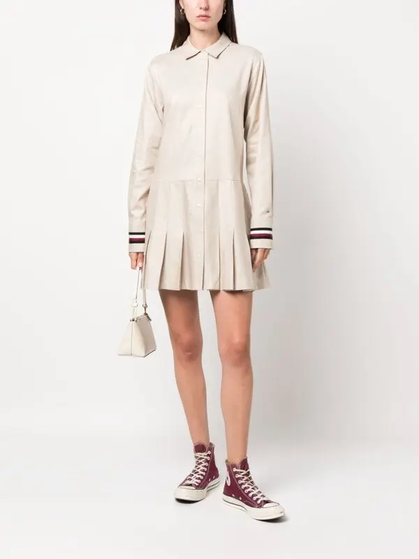 Tommy Hilfiger Logo-plaque Pleated Shirt Dress