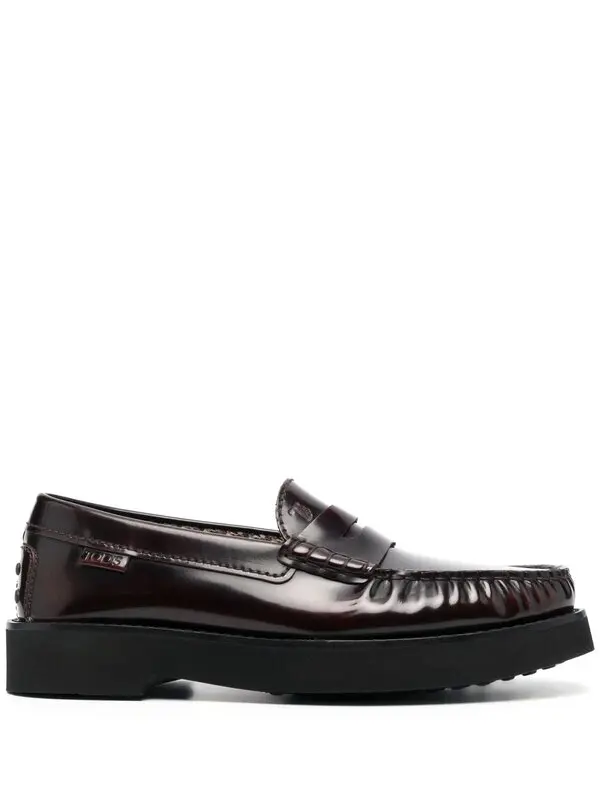 TOD'S Penny-slot Leather Loafers - Red