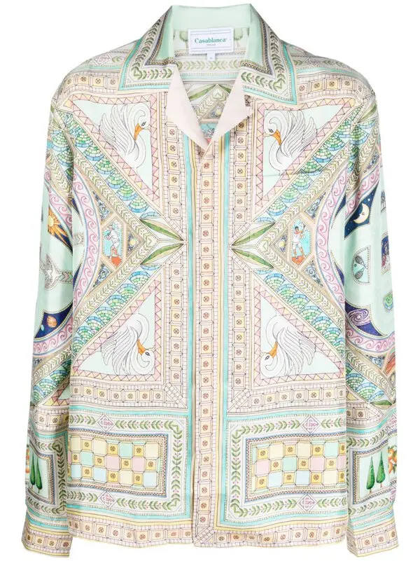 Casablanca Le Labyrinthe-print Silk Shirt - Neutrals