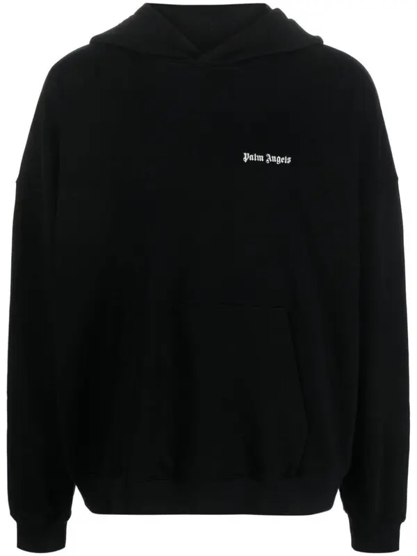 Palm Angels Logo-embroidered Cotton Hoodie - Black