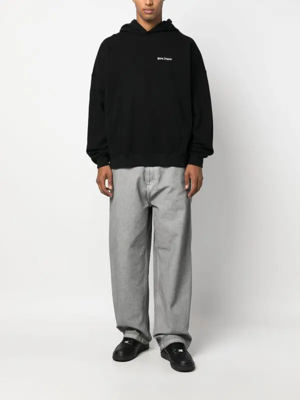 Palm Angels Logo-embroidered Cotton Hoodie - Black