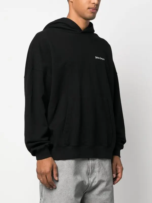 Palm Angels Logo-embroidered Cotton Hoodie - Black