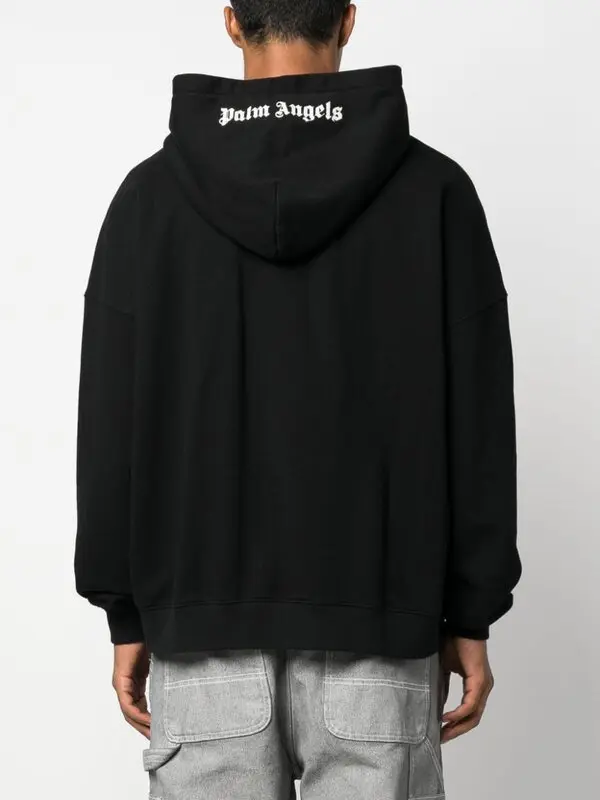Palm Angels Logo-embroidered Cotton Hoodie - Black