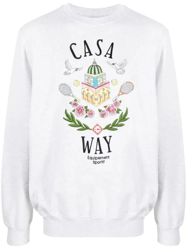 Casablanca Casa Way-embroidered Cotton Sweatshirt - Grey