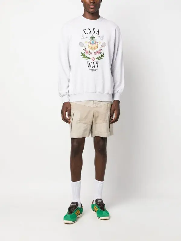Casablanca Casa Way-embroidered Cotton Sweatshirt - Grey
