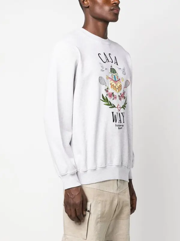 Casablanca Casa Way-embroidered Cotton Sweatshirt - Grey