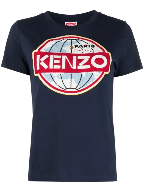 Kenzo Graphic-print Organic Cotton T-shirt - Blue
