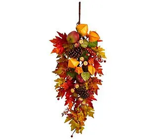 NEARLY NATURAL 35' Autumn Maple Leaf & Berries All Teardrop - One-color
