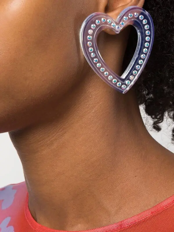 SAF SAFU Big Heart Crystal-embellished Earrings - Neutrals