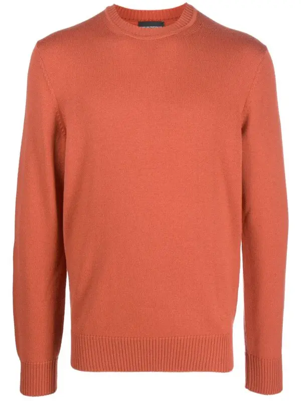 Emporio Armani Embroidered-logo Virgin-wool Jumper - Orange