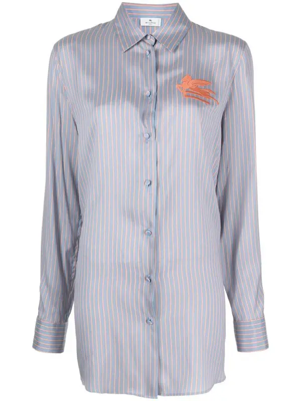 Etro Logo-embroidered Silk Shirt - Blue