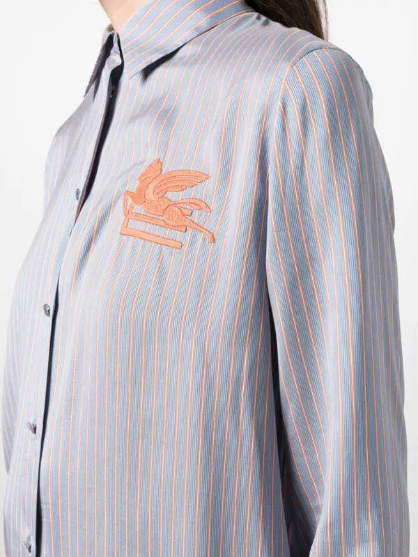 Etro Logo-embroidered Silk Shirt - Blue