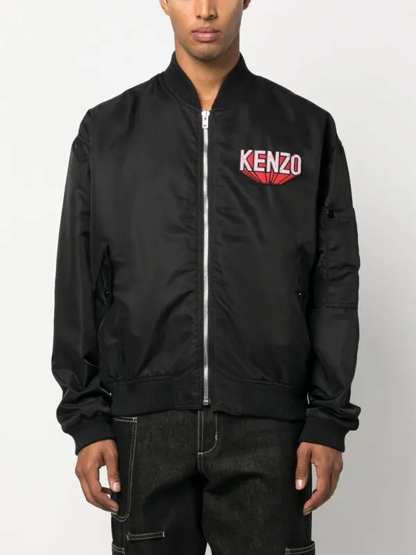 Kenzo Logo-Patch Cotton Bomber Jacket In Black - 77% Off
